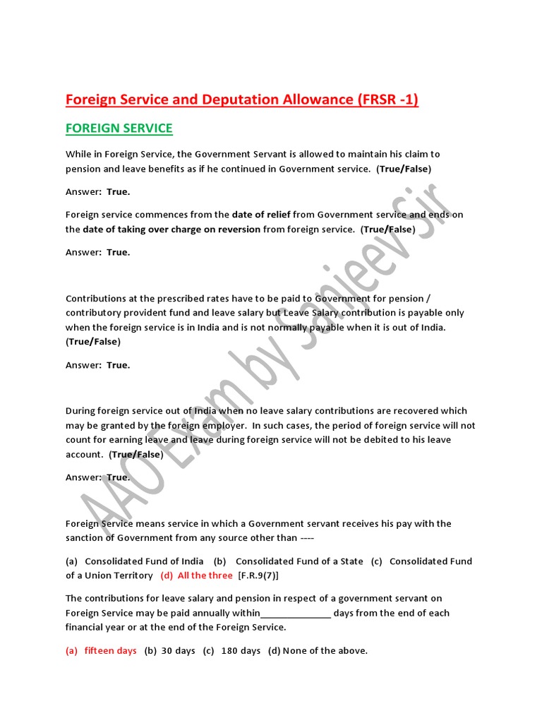 Foreign Service and Deputation PDF - 910771 | PDF | Pension | Salary