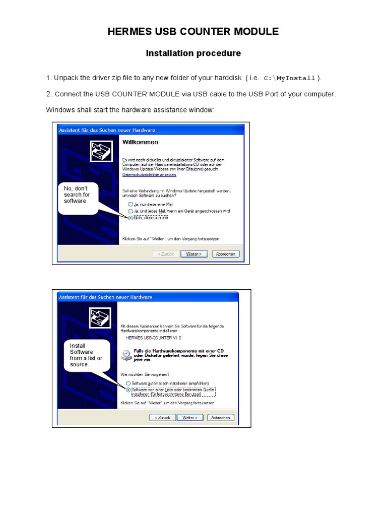 Hermes Usb Counter Module: Installation Procedure | PDF | Windows ...