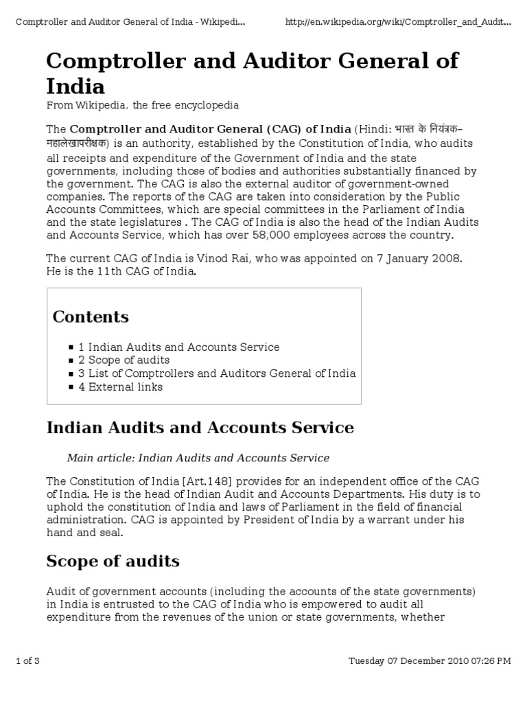 CAG India Wiki | PDF | Government | Accounting