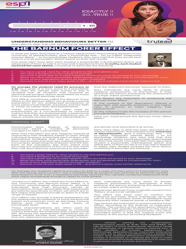 Understand Behaviours Better 001 The Barnum Forer Effect | PDF ...