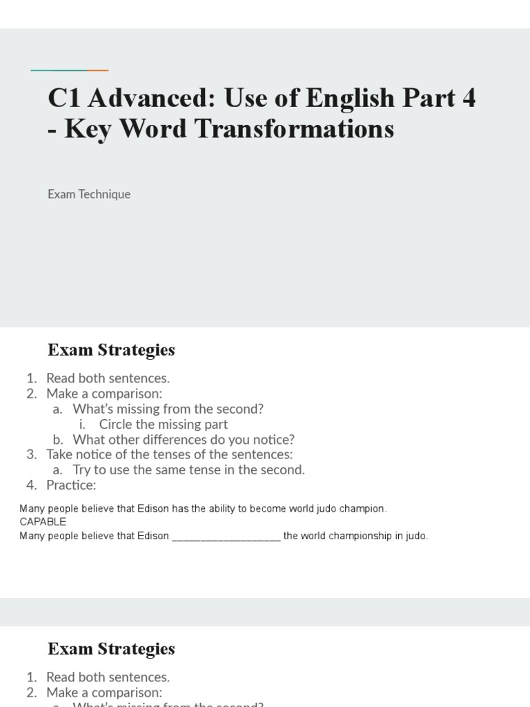 C1 Advanced Use of English Part 4 Key Word Transformations | PDF ...