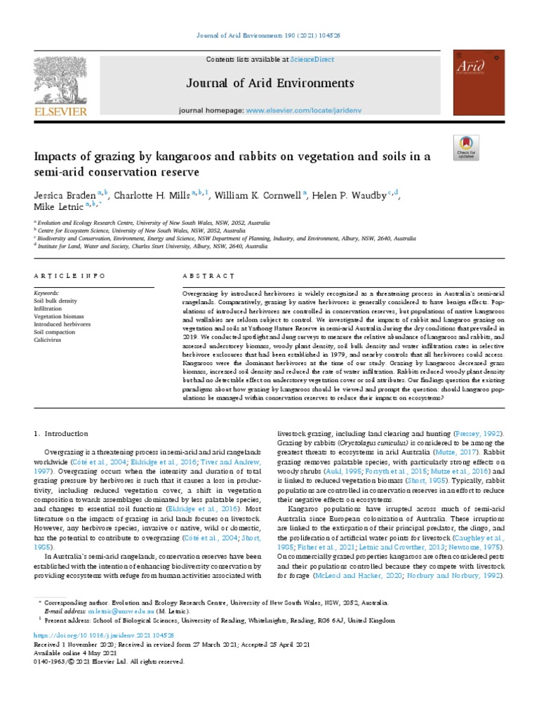Journal of Arid Environments: Jessica Braden, Charlotte H. Mills ...