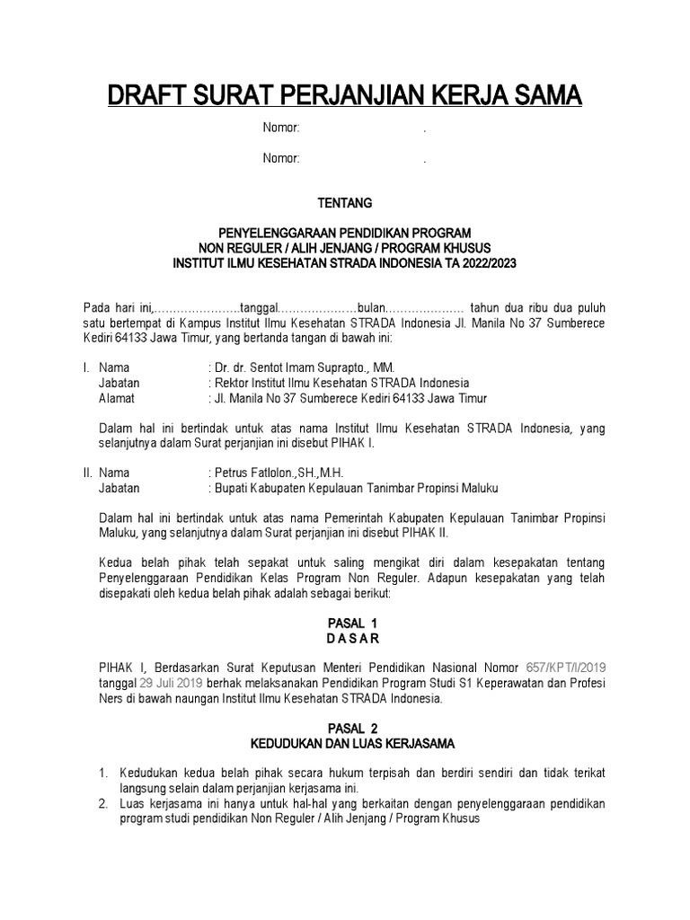 Perjanjian Kerja Sama Pendidikan IIK STRADA | PDF | Sains & Matematika