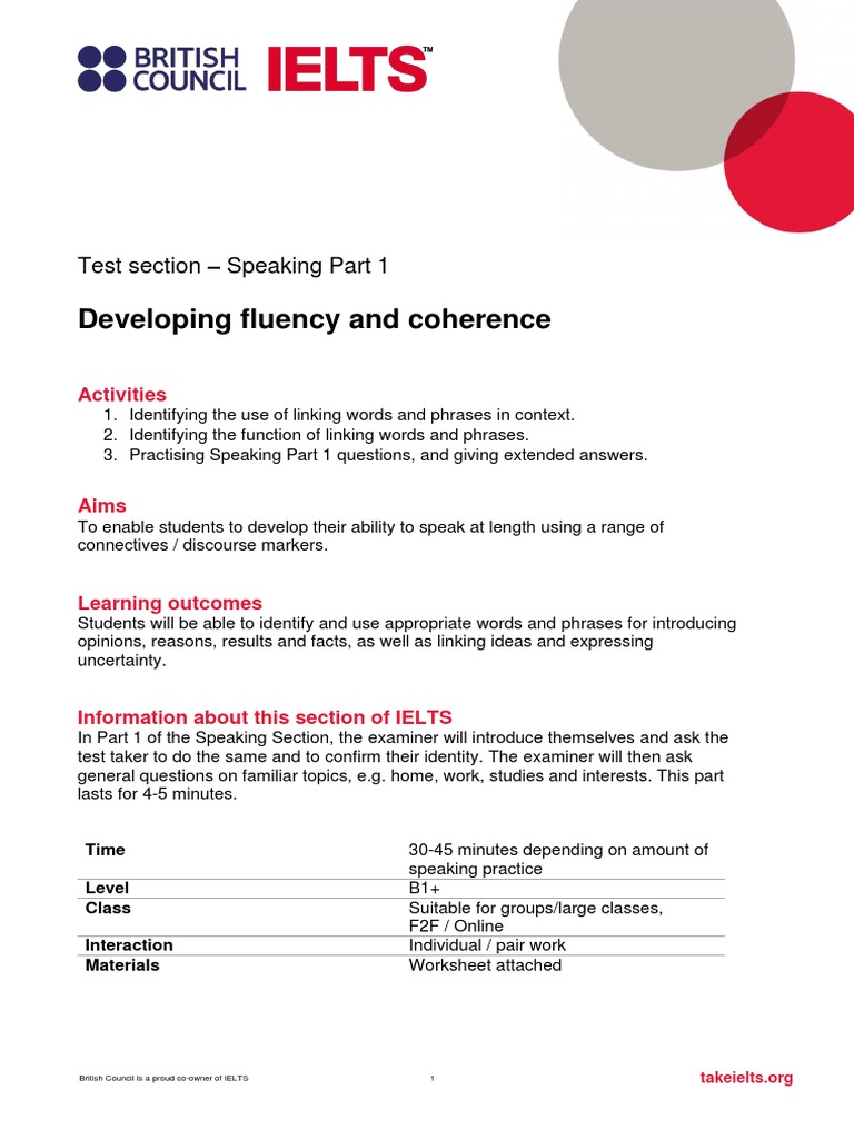 IELTS Speaking Part 1: Fluency Activities | PDF | Test (Assessment ...
