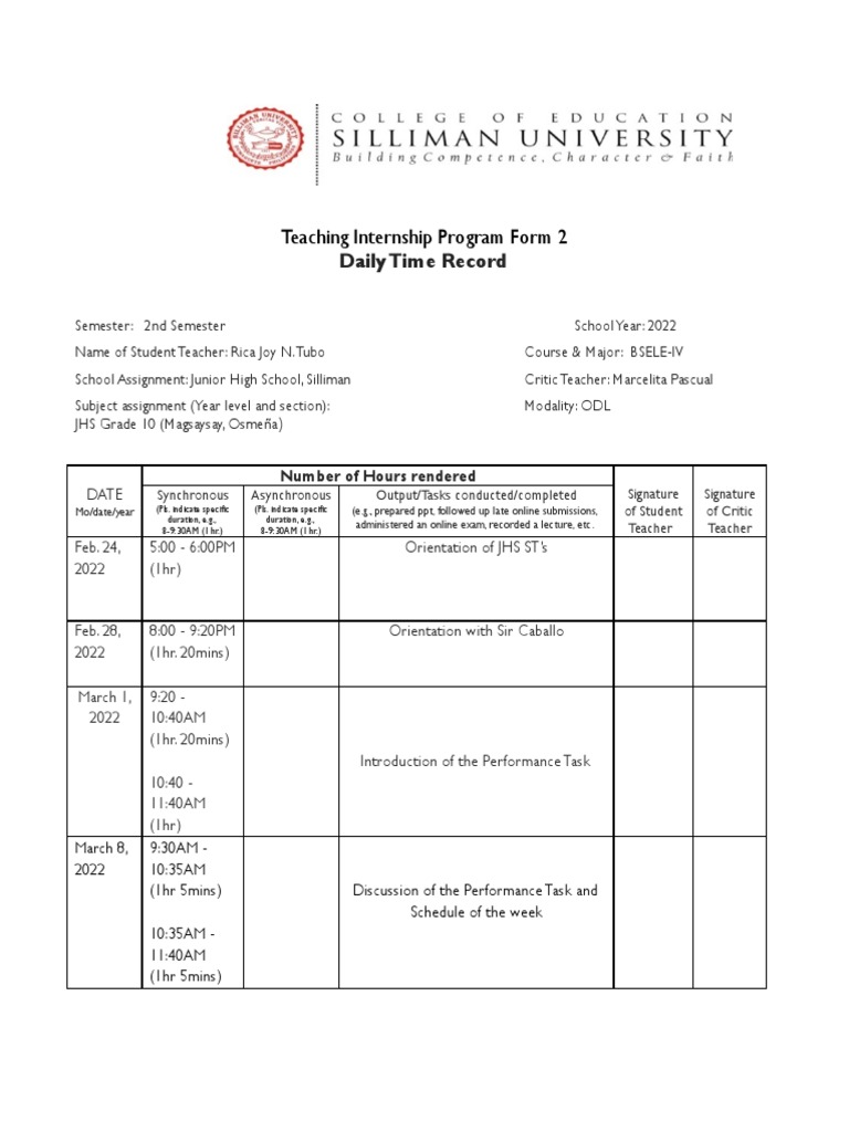 DTR Student-Teaching-Internship-Program | PDF | Lesson Plan | Pedagogy