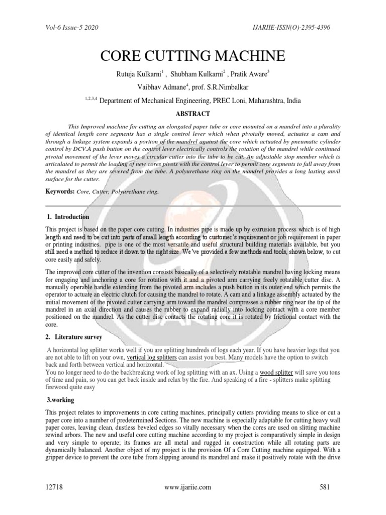 Core Cutting Machine Ijariie12718 | PDF | Mechanics | Applied And ...