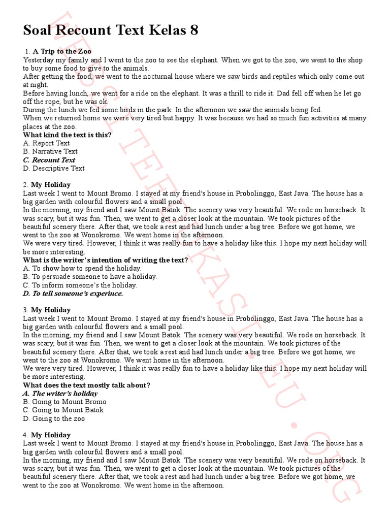 Soal Recount Text Kelas 8 | PDF