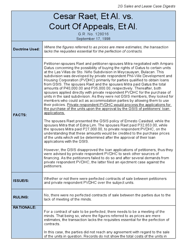 Cesar Raet, Et Al. vs. Court of Appeals, Et Al. | PDF | Civil Law ...