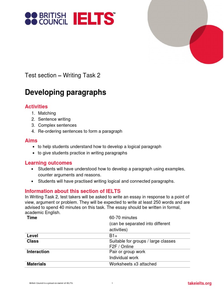 IELTS Writing Task 2: Developing Paragraphs | PDF