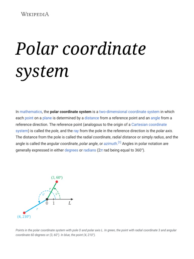 Polar Coordinate System - Wikipedia | PDF | Acceleration | Complex Number