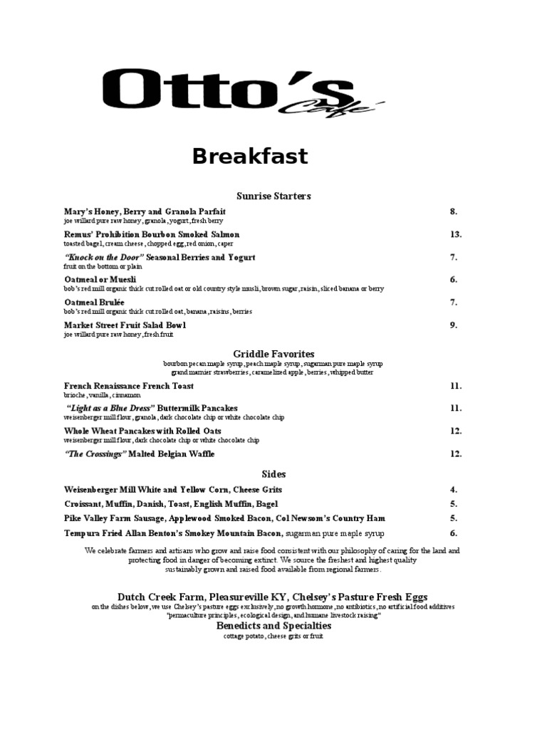 Otto's Menu | PDF | Salad | Western Cuisine