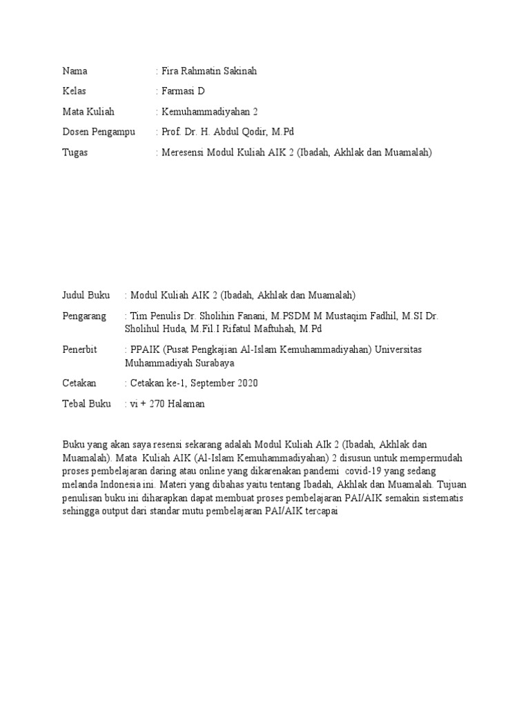 Resensi Modul Aik | PDF | Filsafat | Agama & Spiritualitas