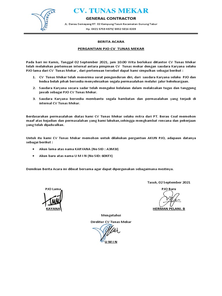 BA. Pergantian PJO CV TM | PDF