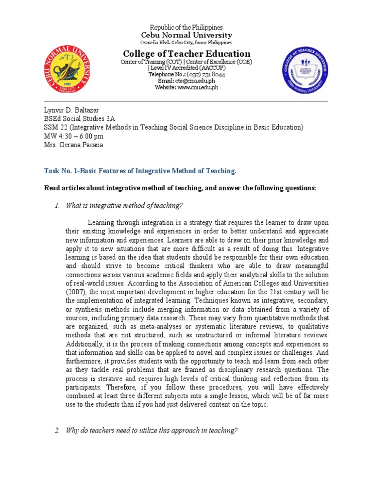 Integrative Method of Teaching | PDF | Learning | Curriculum