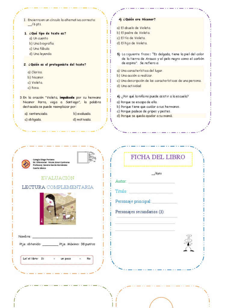Evaluación del libro "La niña violeta" | PDF