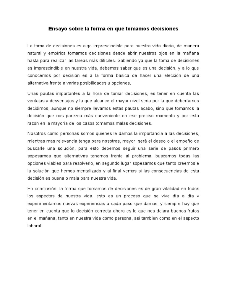 Ensayo Sobre La Forma en Que Tomamos Decisiones | PDF