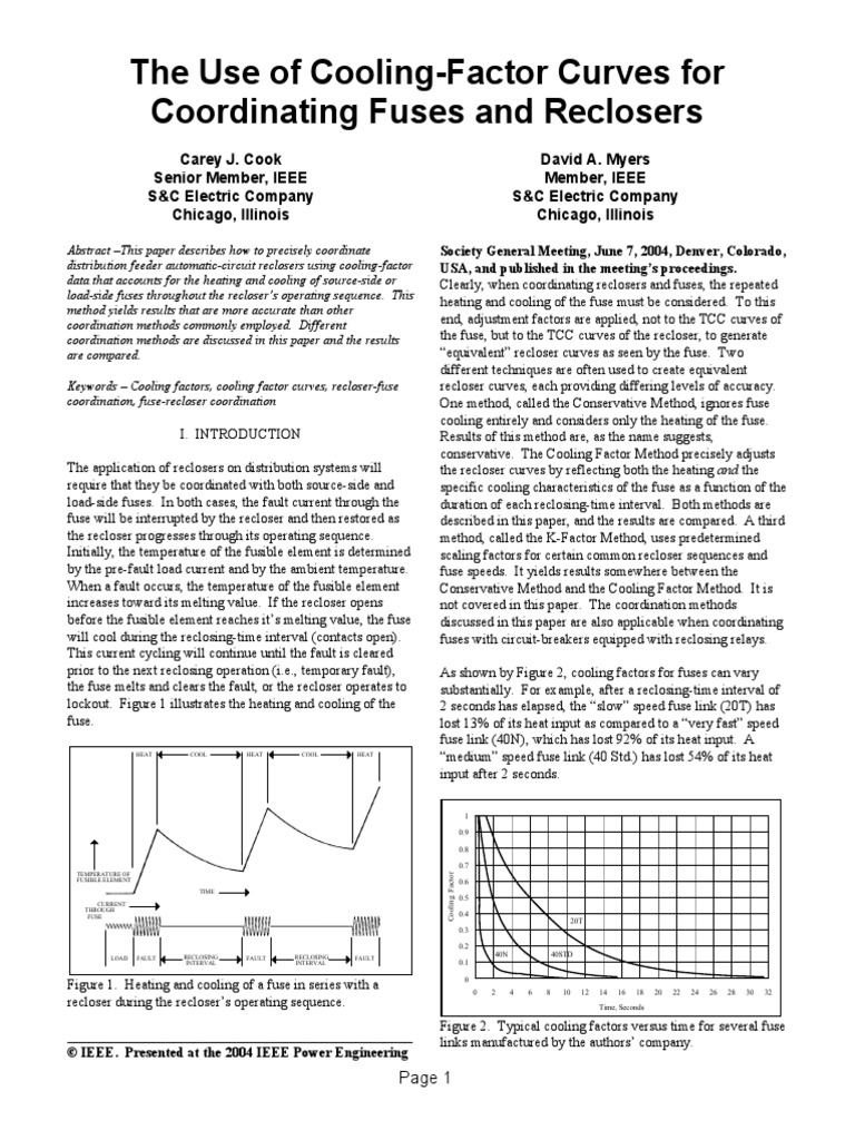 The Use of Cooling-Factor Curves For Coordinating Fuses and Reclosers ...