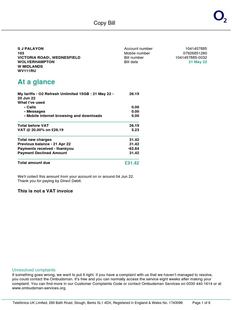 O2 Bill | PDF | Payments | Service Industries