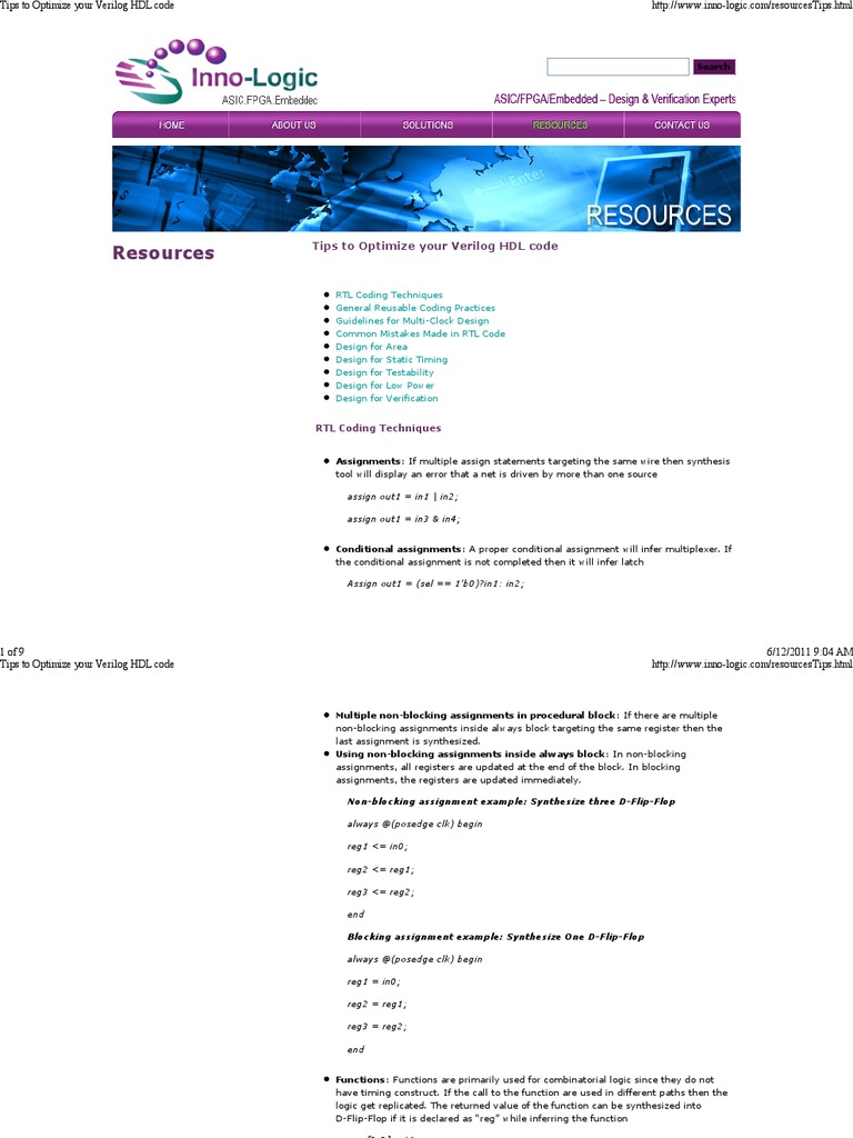 Tips To Optimize Your Verilog HDL Code | PDF | Logic Gate | Hardware Description Language