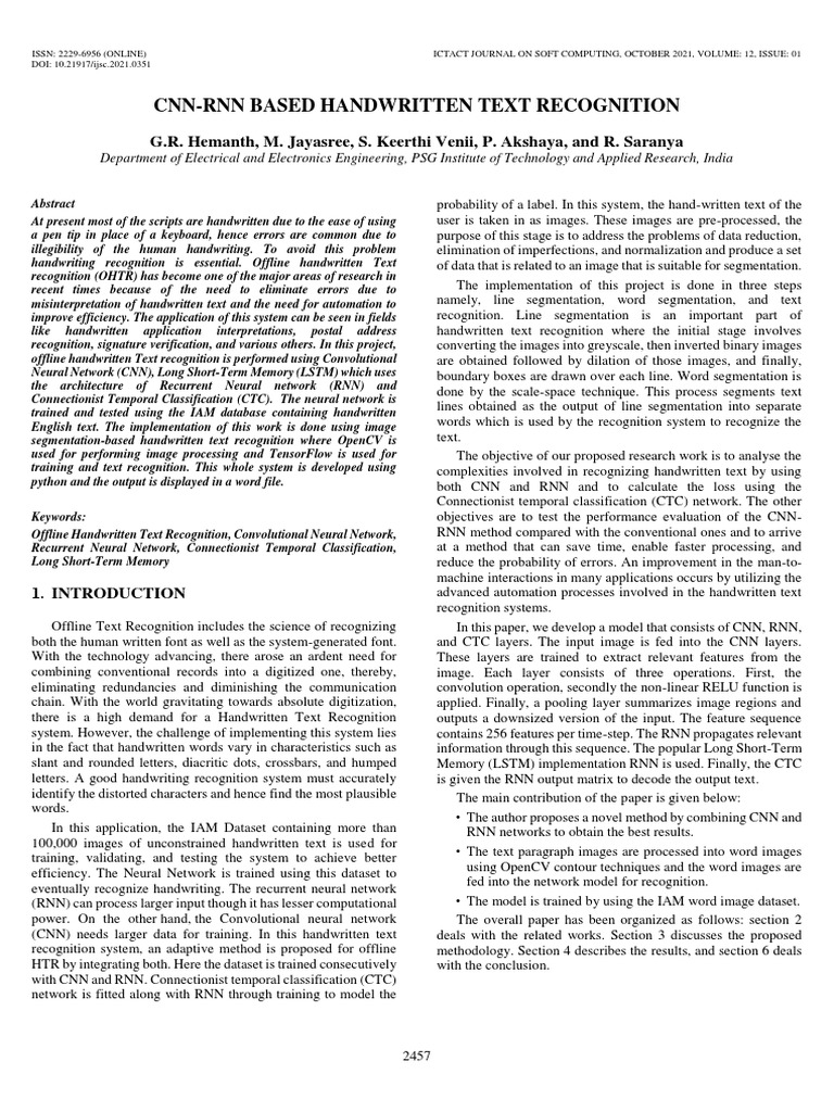 CNN-RNN Based Handwritten Text Recognition: G.R. Hemanth, M. Jayasree ...