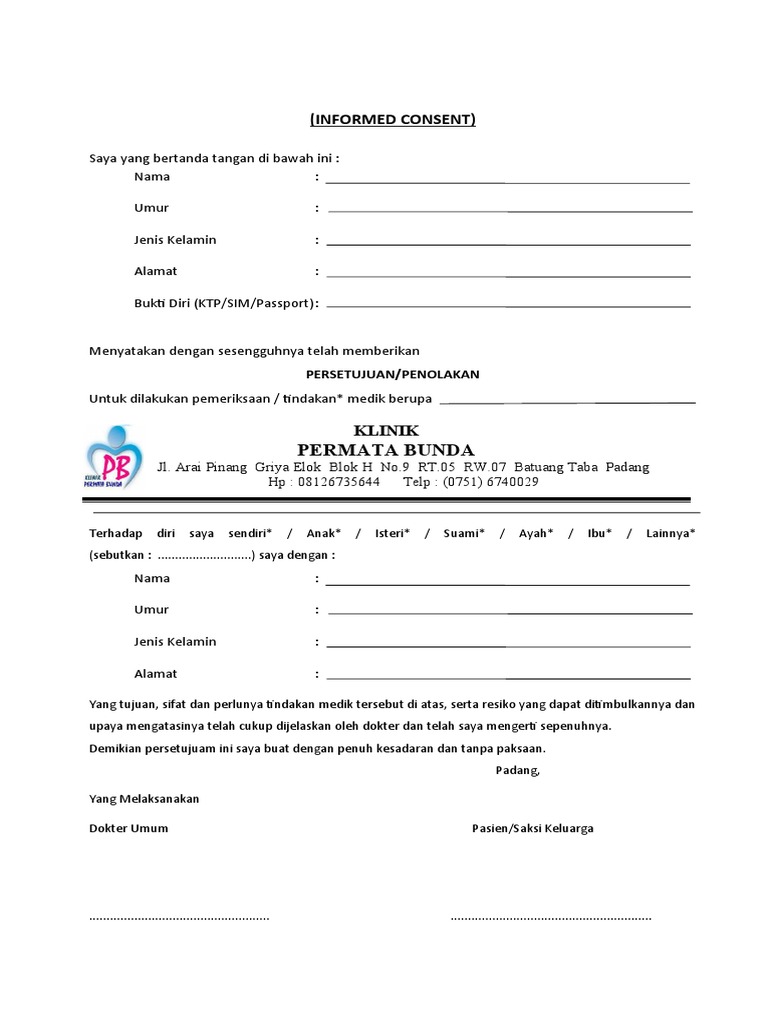 Informed Consent Klinik Permata Bunda | PDF