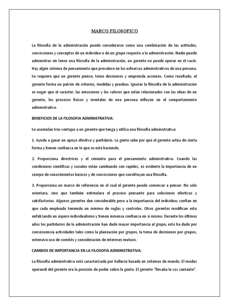 MARCO FILOSOFICO DE Administracion | PDF