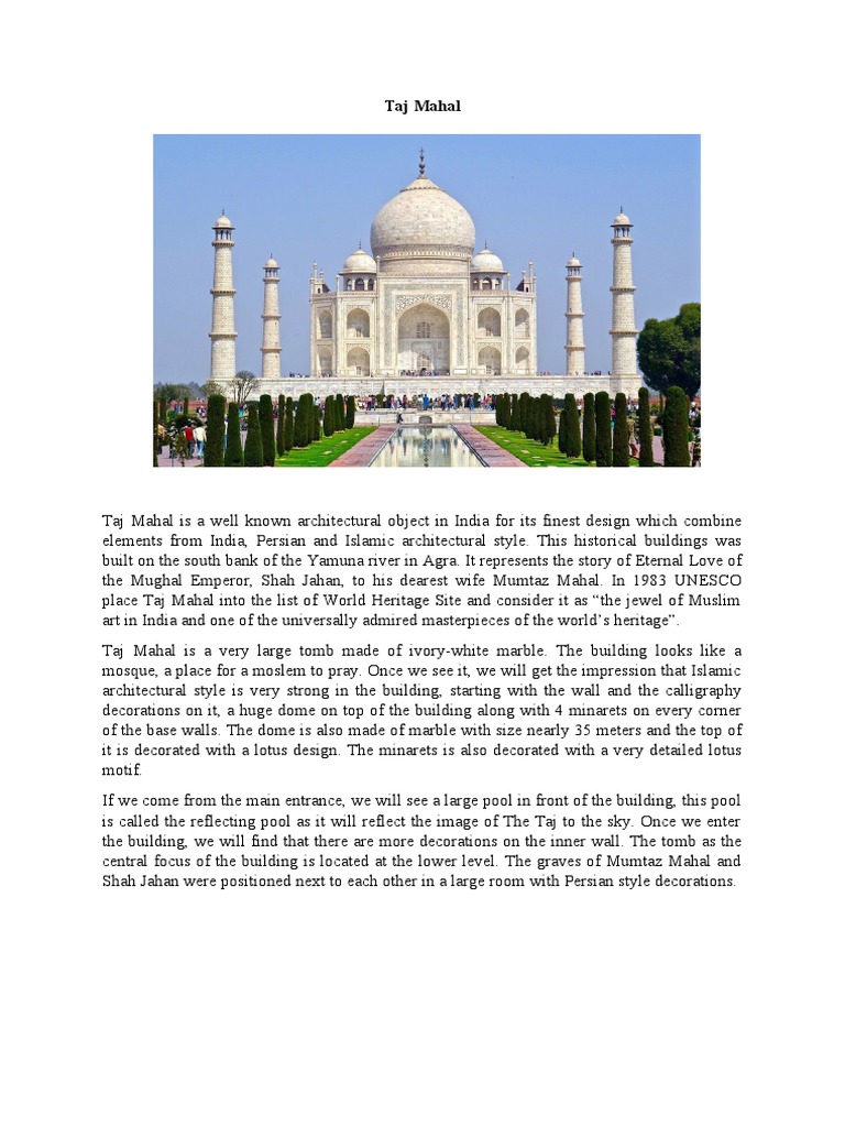 Descriptive Text About Taj Mahal | PDF
