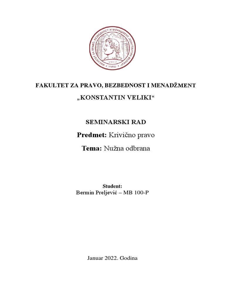 Seminarski Rad - Krivicno Pravo | PDF