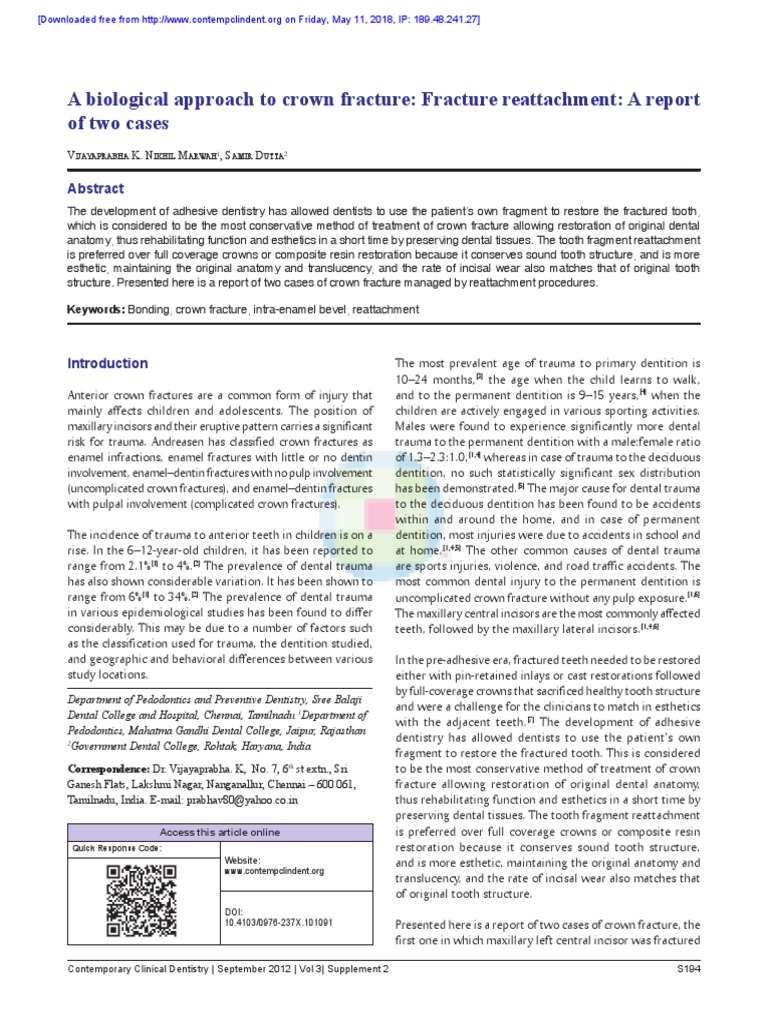 A Biological Approach To Crown Fracture Fracture R | PDF | Tooth Enamel ...