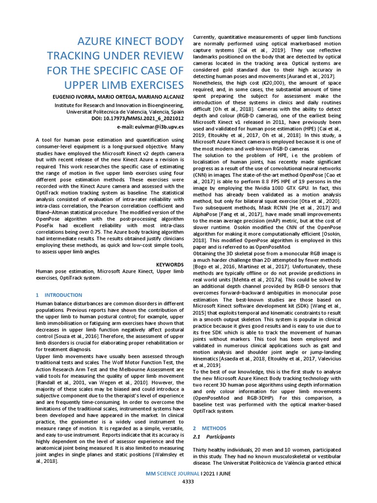 Azure Kinect Body Tracking Under Review For The Specific Case of Upper ...