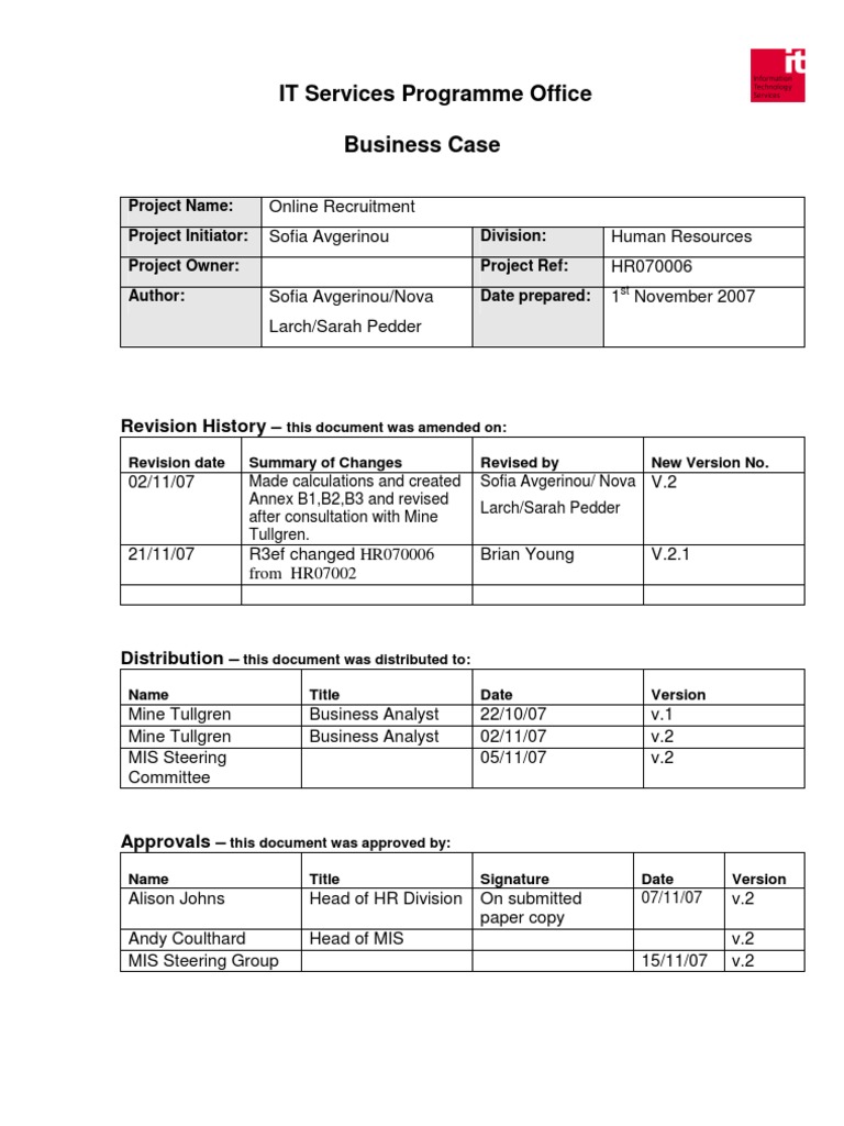 IT Services Programme Office Business Case: Revision History | PDF ...