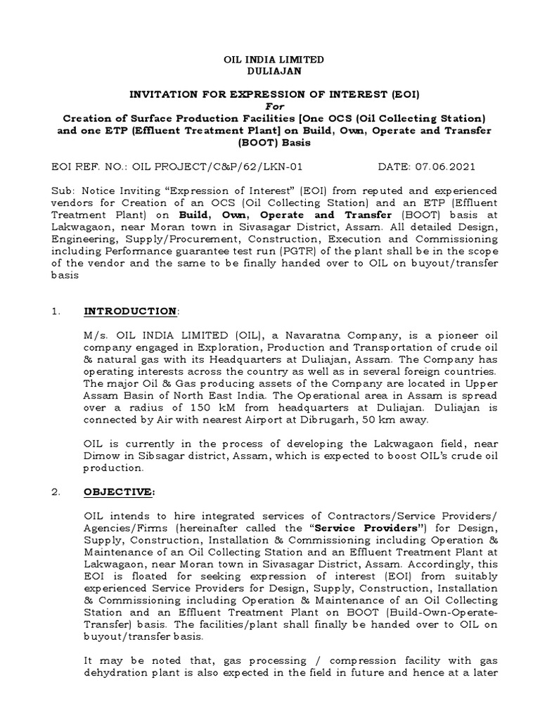 EOI for OCS and ETP in Assam | PDF | Environmental Impact Assessment ...