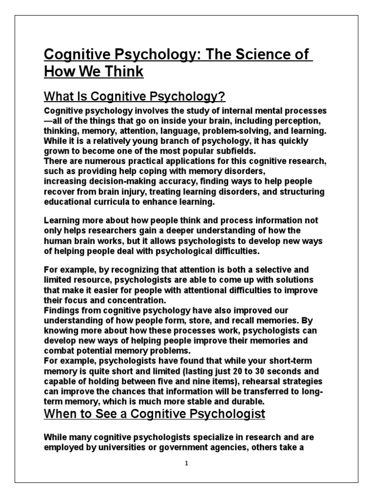 Cognitive Psychology Study Material Part 1 | PDF | Psychotherapy ...