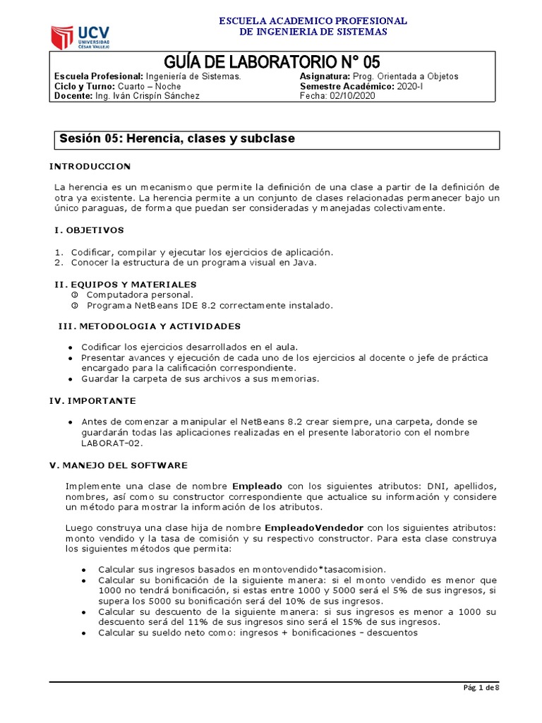 Guia Laboratorio #05 - Herencia | PDF | Herencia (Programación Orientada a Objetos ...