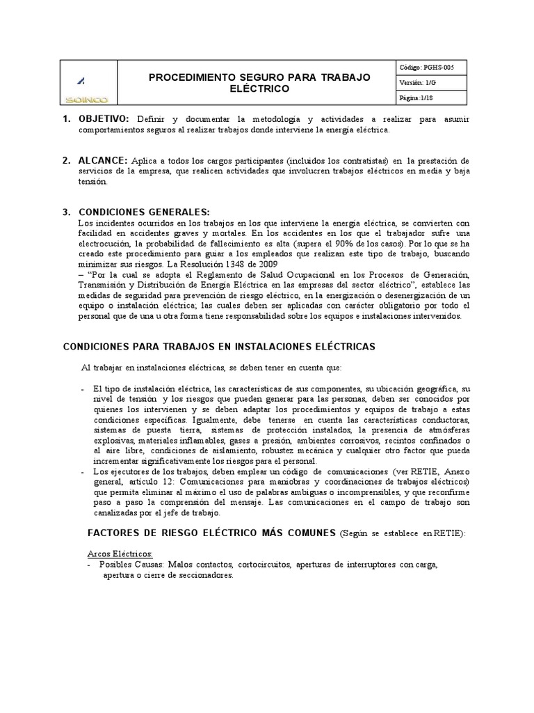 Procedimiento Seguro para Trabajo Electr | PDF | Transformador | Fusible (Eléctrico)