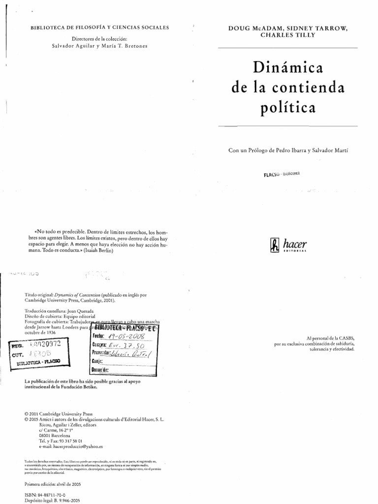 McAdam Doug Tarrow Sidney y Tilly Charles Dinamica de La Contienda ...