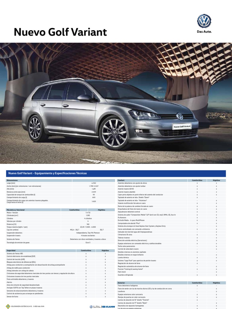 Ficha Tecnica Volkswagen Golf Variant | PDF | Airbag | Vehículo de motor