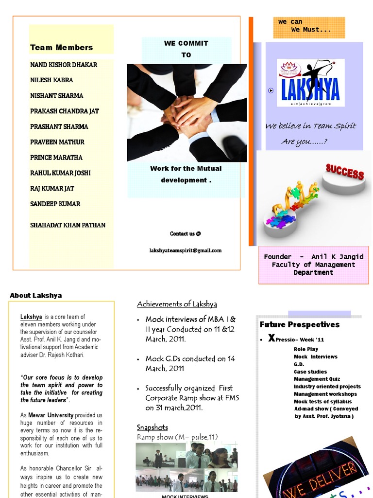 Lakshya Team Initiatives at Mewar University | PDF