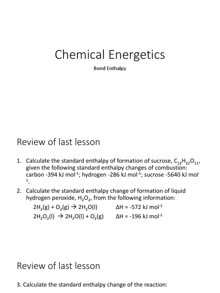 Chemical Energetics - Bond Enthalpy | PDF | Enthalpy | Chemical Compounds