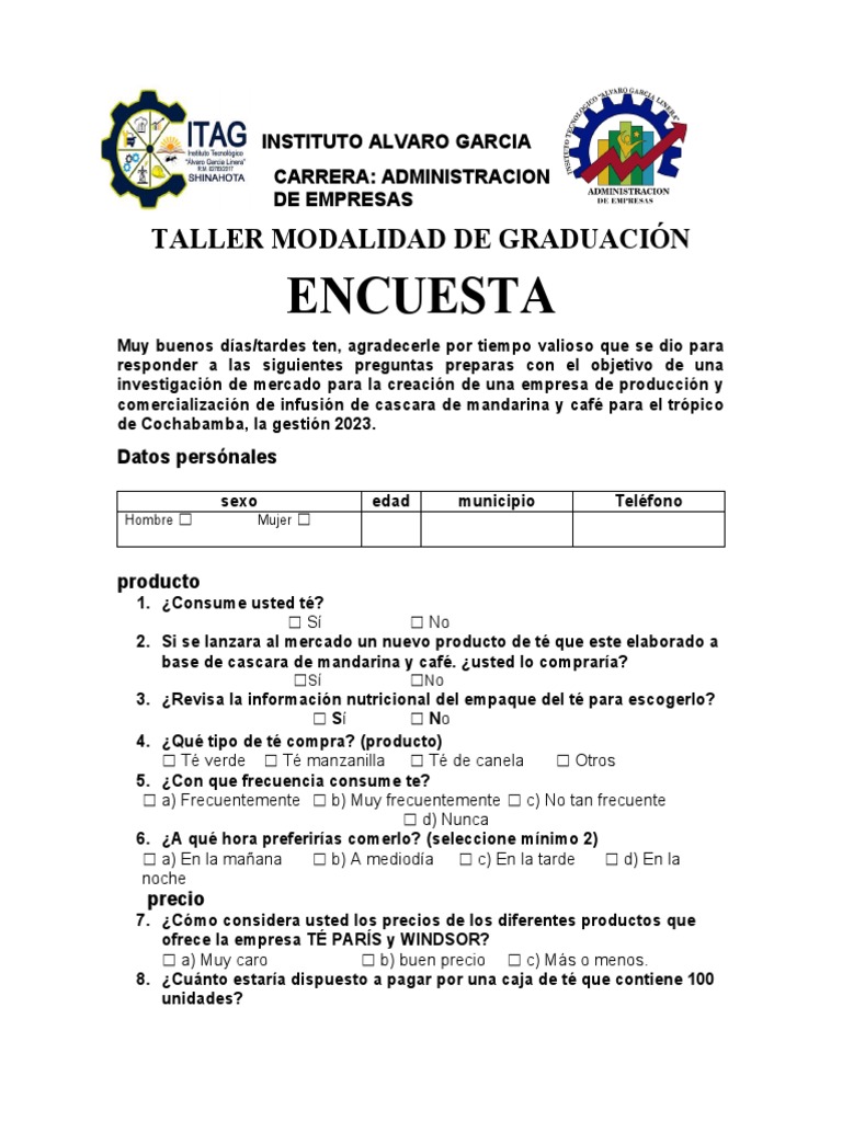 Encuesta 4P-1 | PDF | Té | Cupón