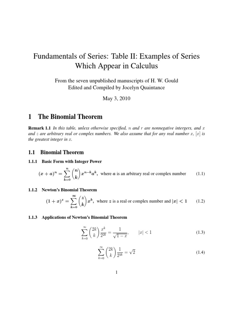 Combinatorial Identities Project Vol. 2 | PDF | Square Root | Series ...