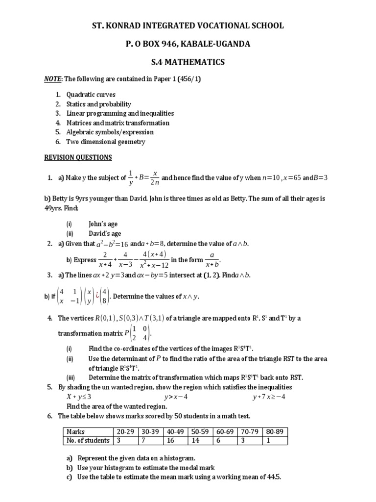 s.4 MTC | PDF | Matrix (Mathematics) | Logarithm