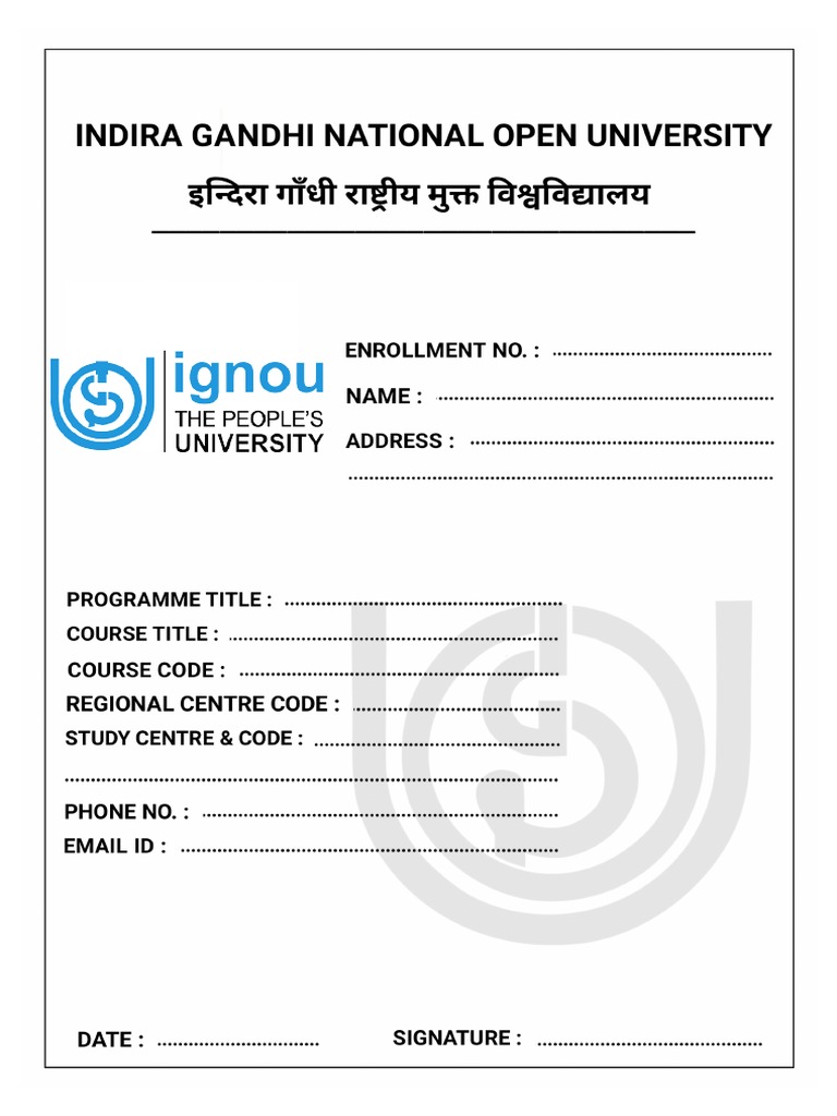 IGNOU Front Page | PDF