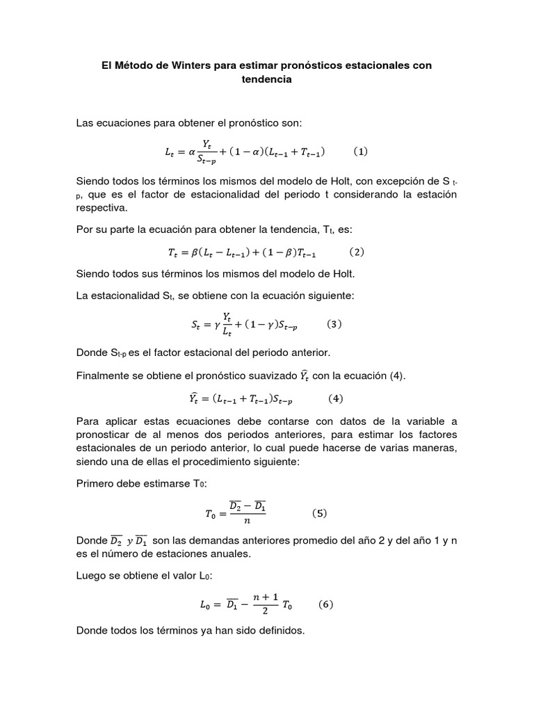 Metodo de Winters | PDF | Ecuaciones | Matemáticas