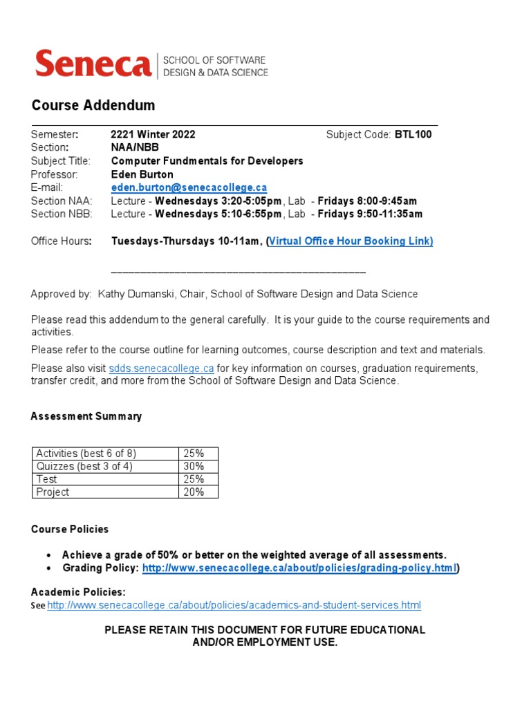 Course Addendum: Eden - Burton@senecacollege - Ca | Download Free PDF ...