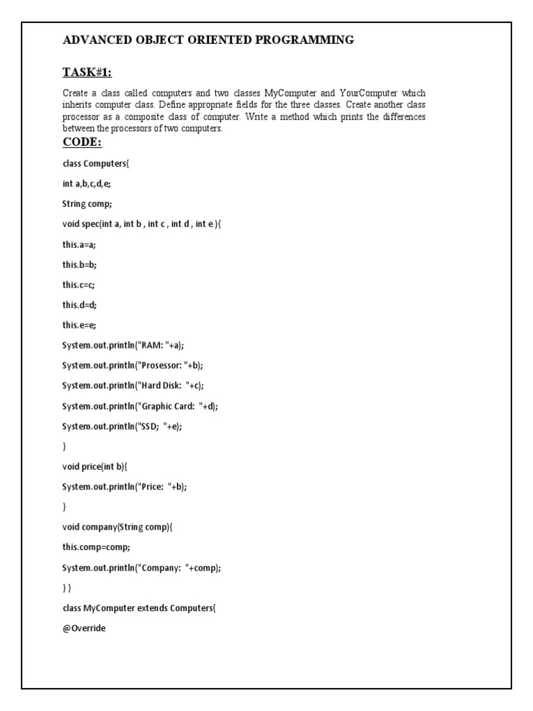 Advanced Object Oriented Programming Task1 Pdf Method Computer Programming Class 3974