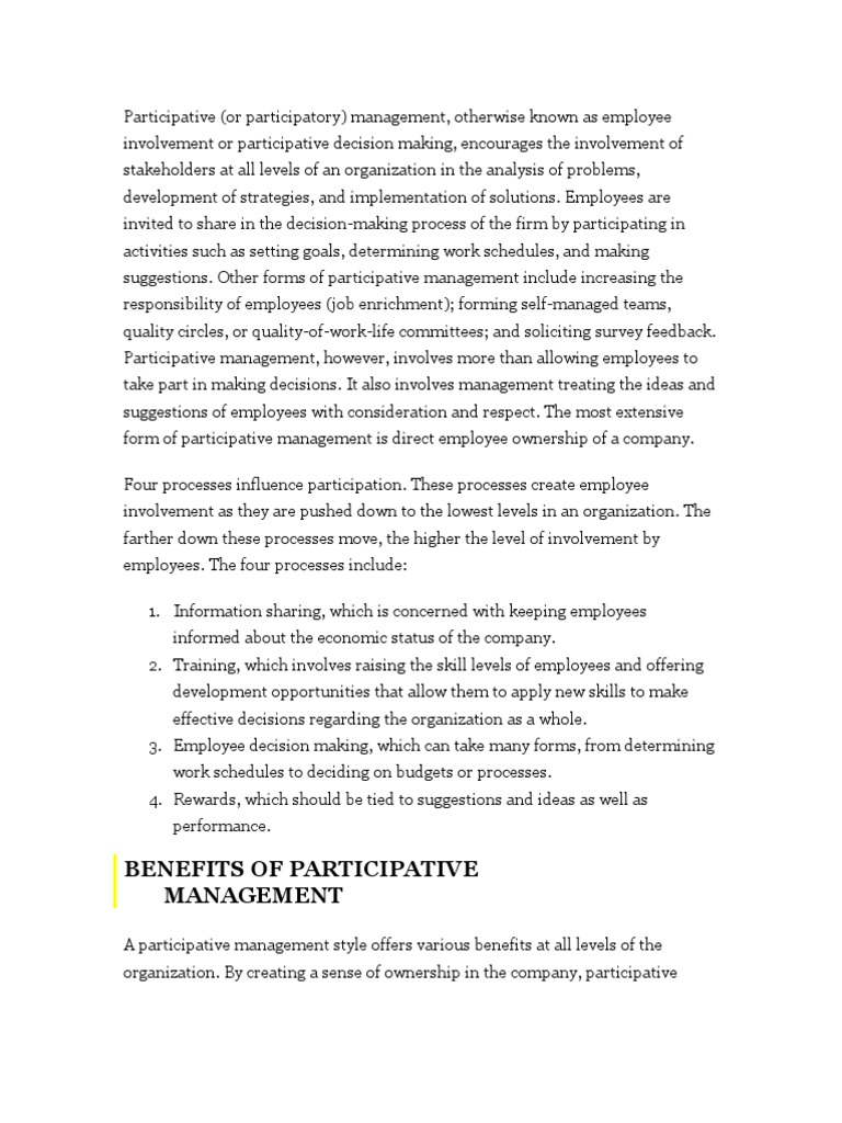 Benefits of Participative Management | PDF | Decision Making | Employment