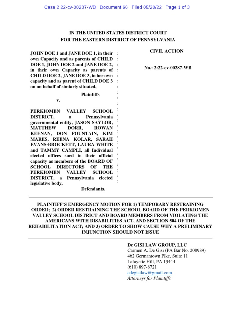 Plaintiff's Emergency Motion For 1) Temporary Restraining Order | PDF | Injunction | Common Law