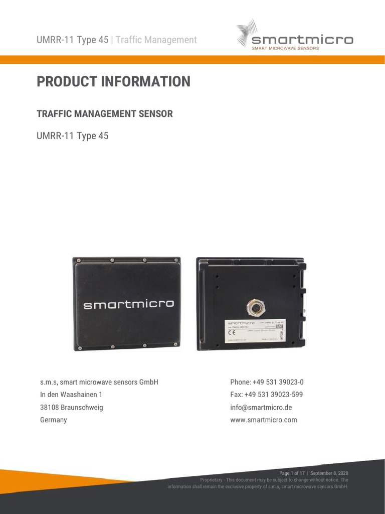 UMRR Traffic Sensor Type 45 Data Sheet | PDF | Electrical Connector | Radar