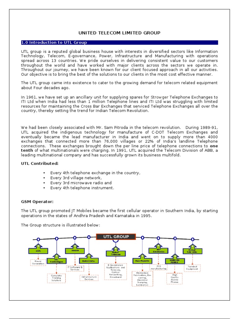 United Telecom Limited Group: 1.0 Introduction To UTL Group | PDF ...